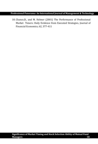 Significance of market timing and stock selection ability of mutual ...