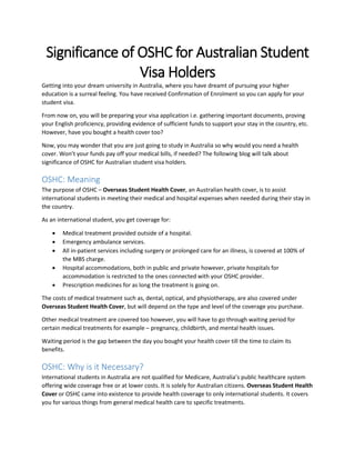 Significance of OSHC for Australian Student Visa Holders.docx