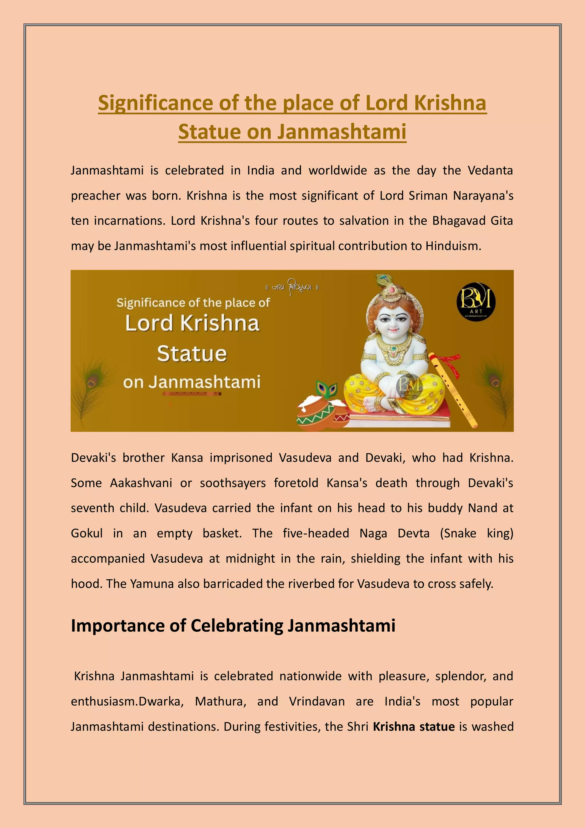 Significance of the place of Lord Krishna Statue on Janmashtami | PDF