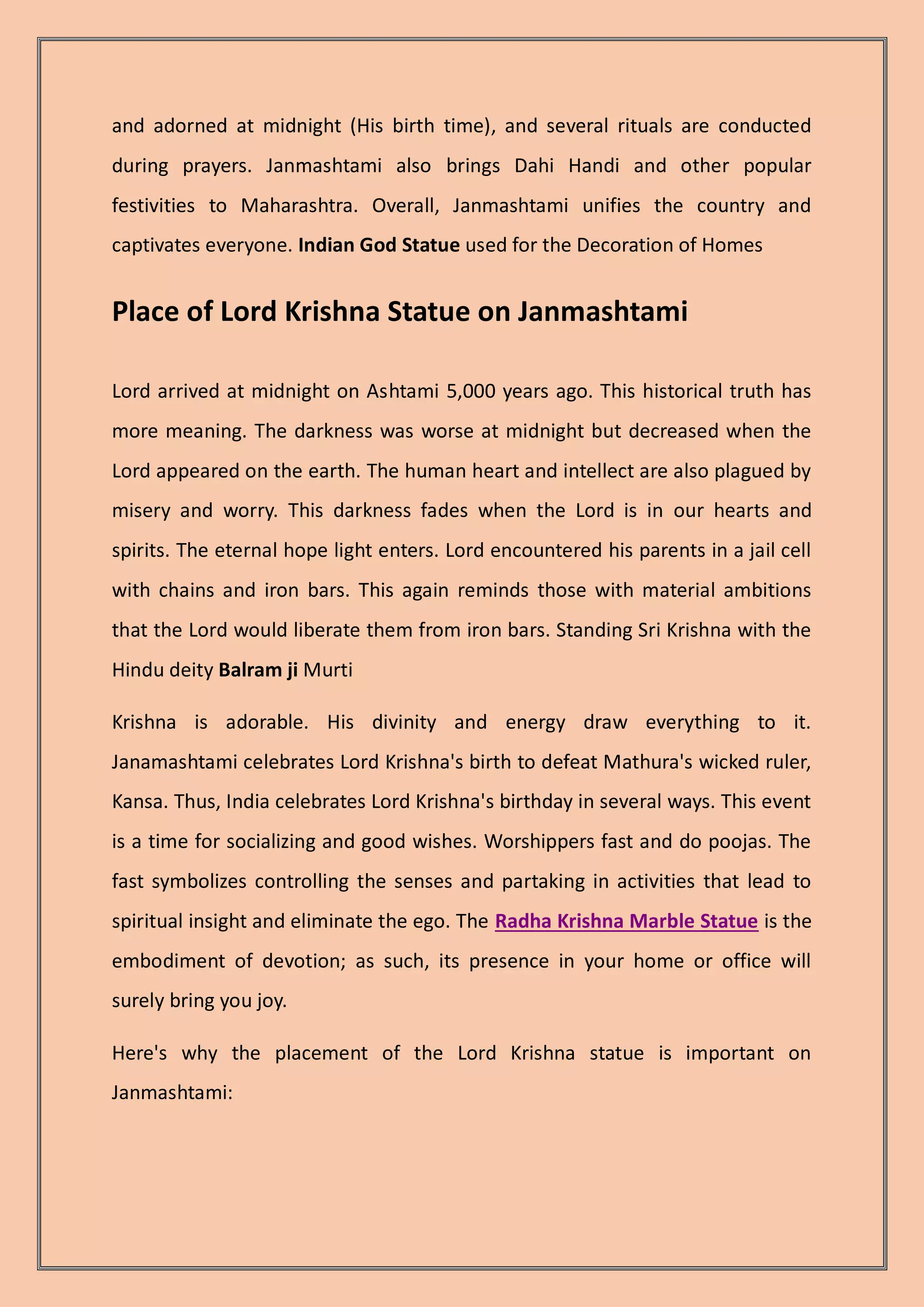Significance of the place of Lord Krishna Statue on Janmashtami | PDF