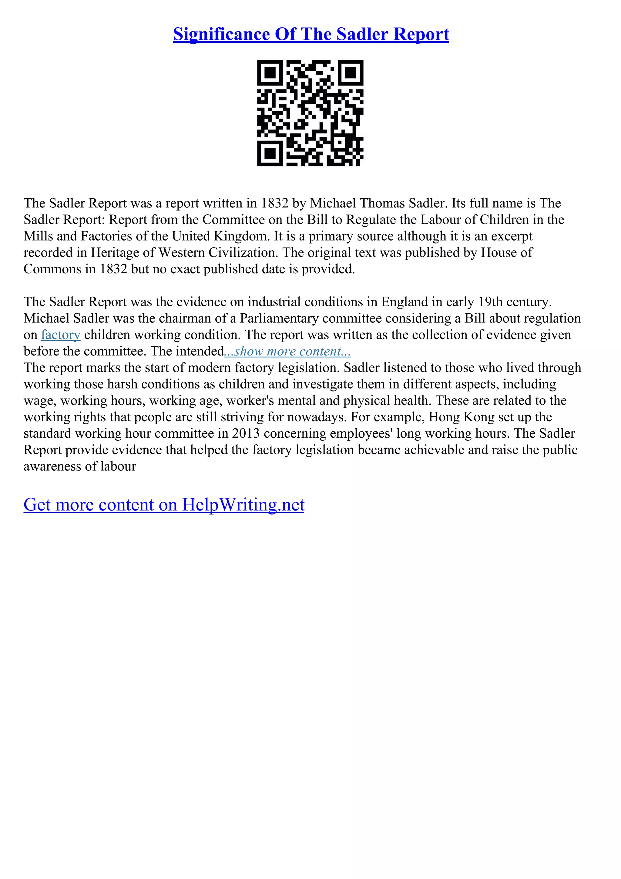 Significance Of The Sadler Report | PDF