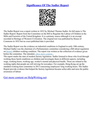 Significance Of The Sadler Report | PDF