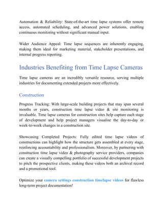 Significance of Time Lapse Camera Technology in Capturing Extended ...