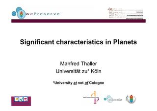 Significant Characteristics In Planets Manfred Thaller | PDF