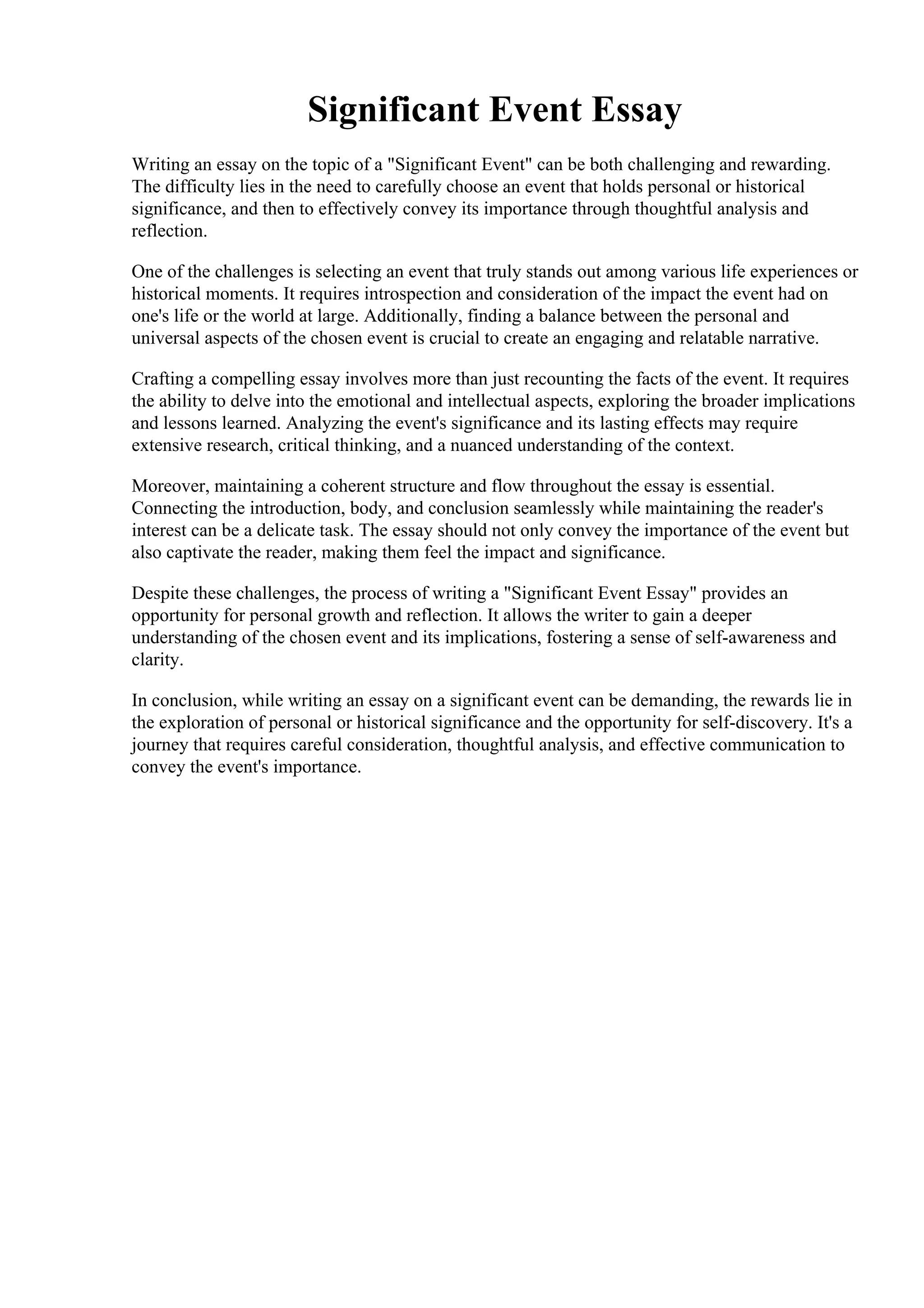 Significant Event Essay | PDF | Dental Health | Diseases and Conditions