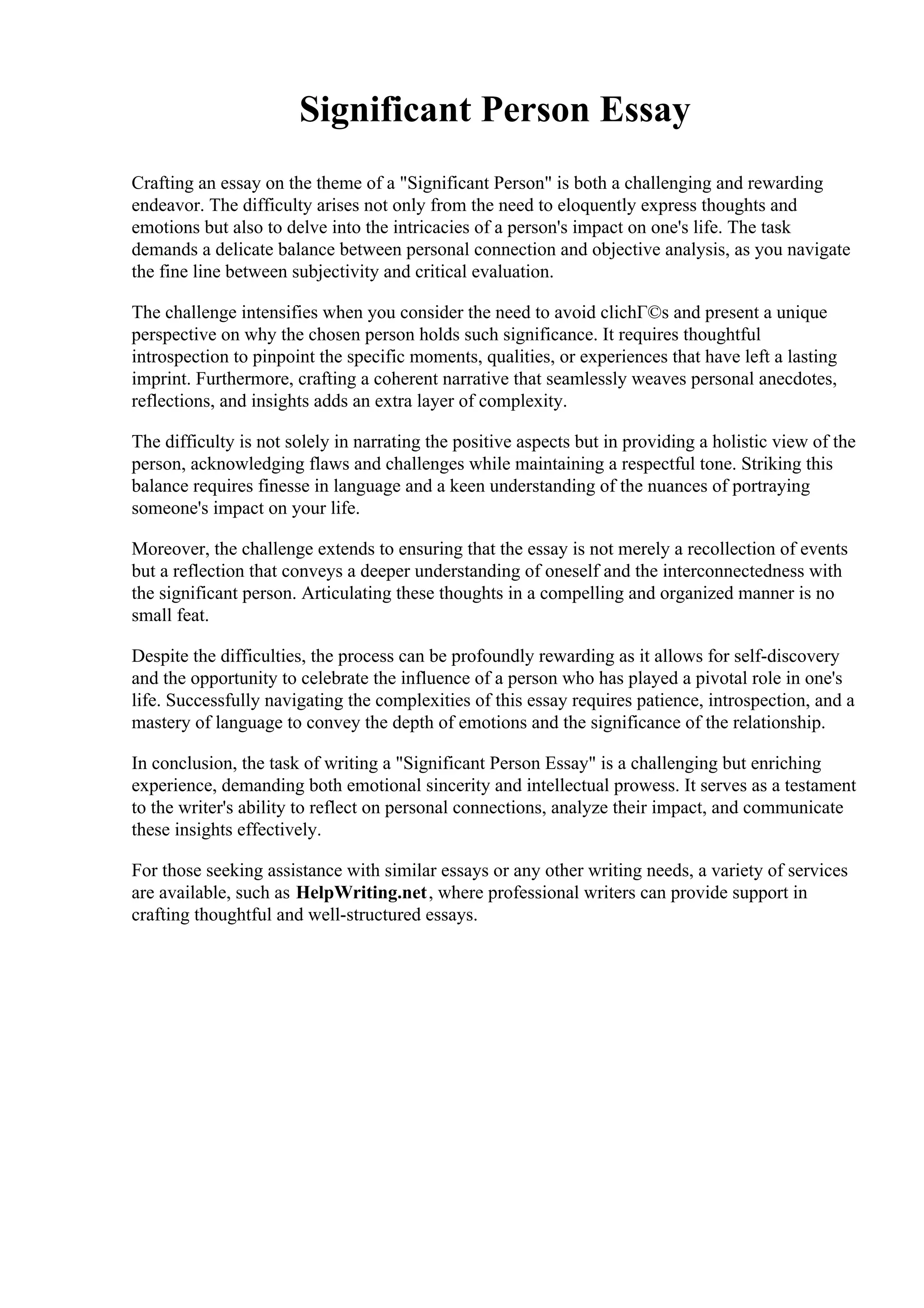 Significant Person Essay. Anne Arundel Community College | PDF