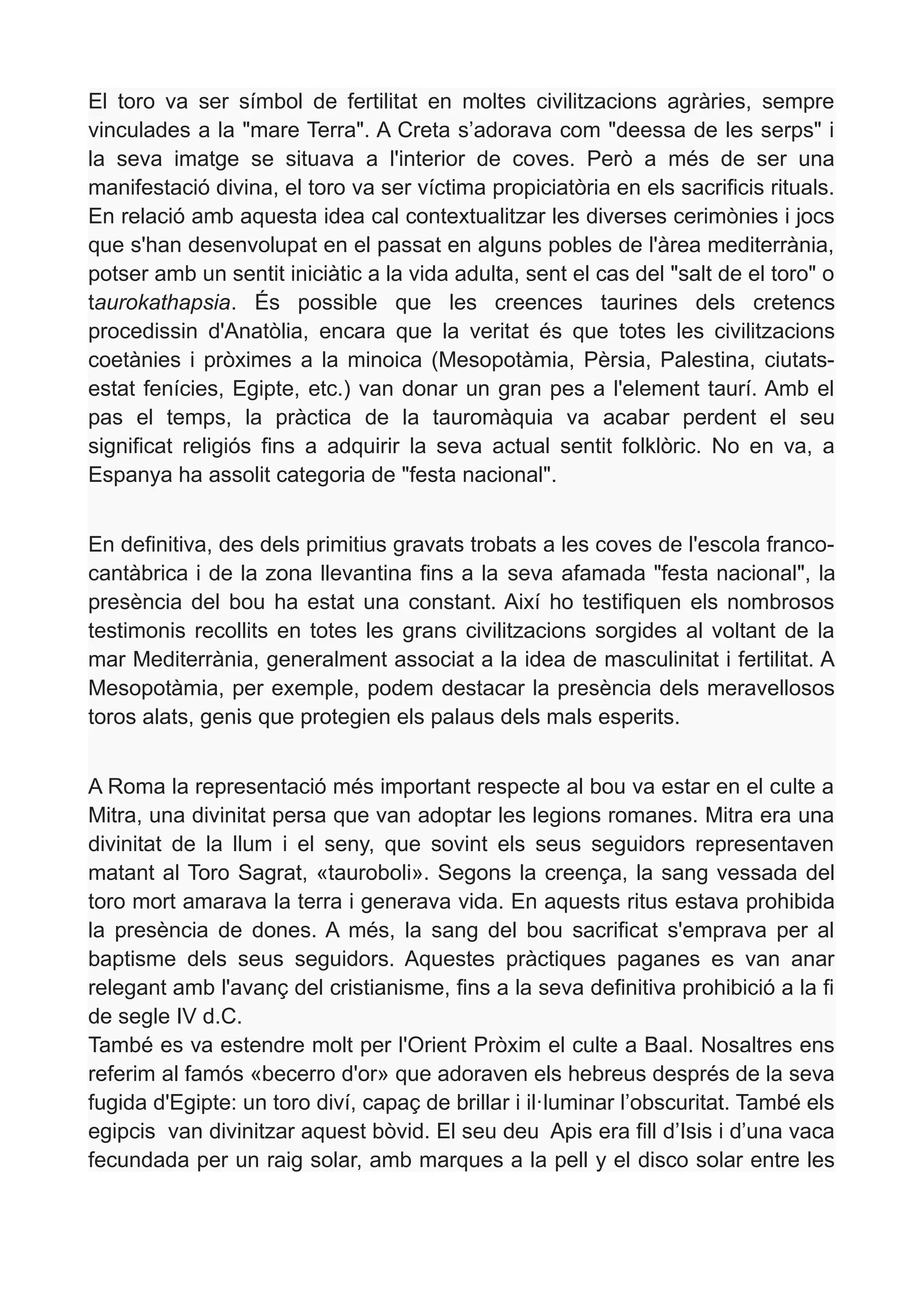 Significat del toro a les cultures de l'antiguitat | PDF