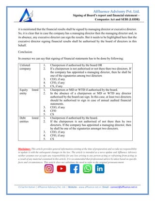 Signing of Board’s report and financial statement – Companies Act and ...