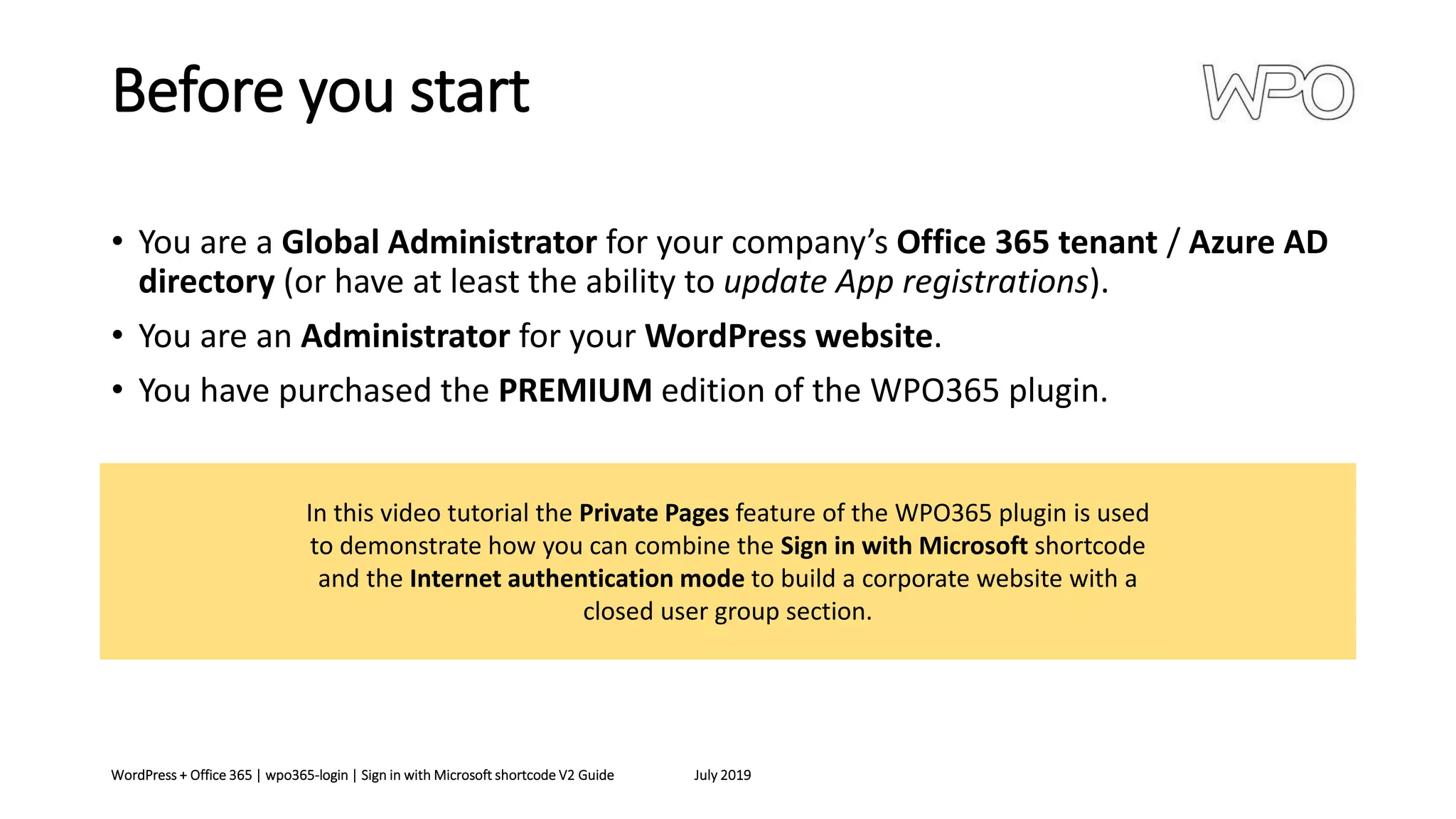 WordPress + Office 365 | Sign in with microsoft shortcode v8.x | PPTX