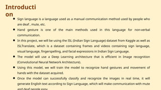 Sign Lang Detection Project (PPT) Using Deep Learning | PPTX