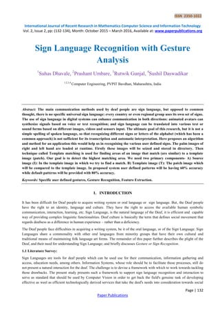 Sign Language Recognition with Gesture Analysis | PDF