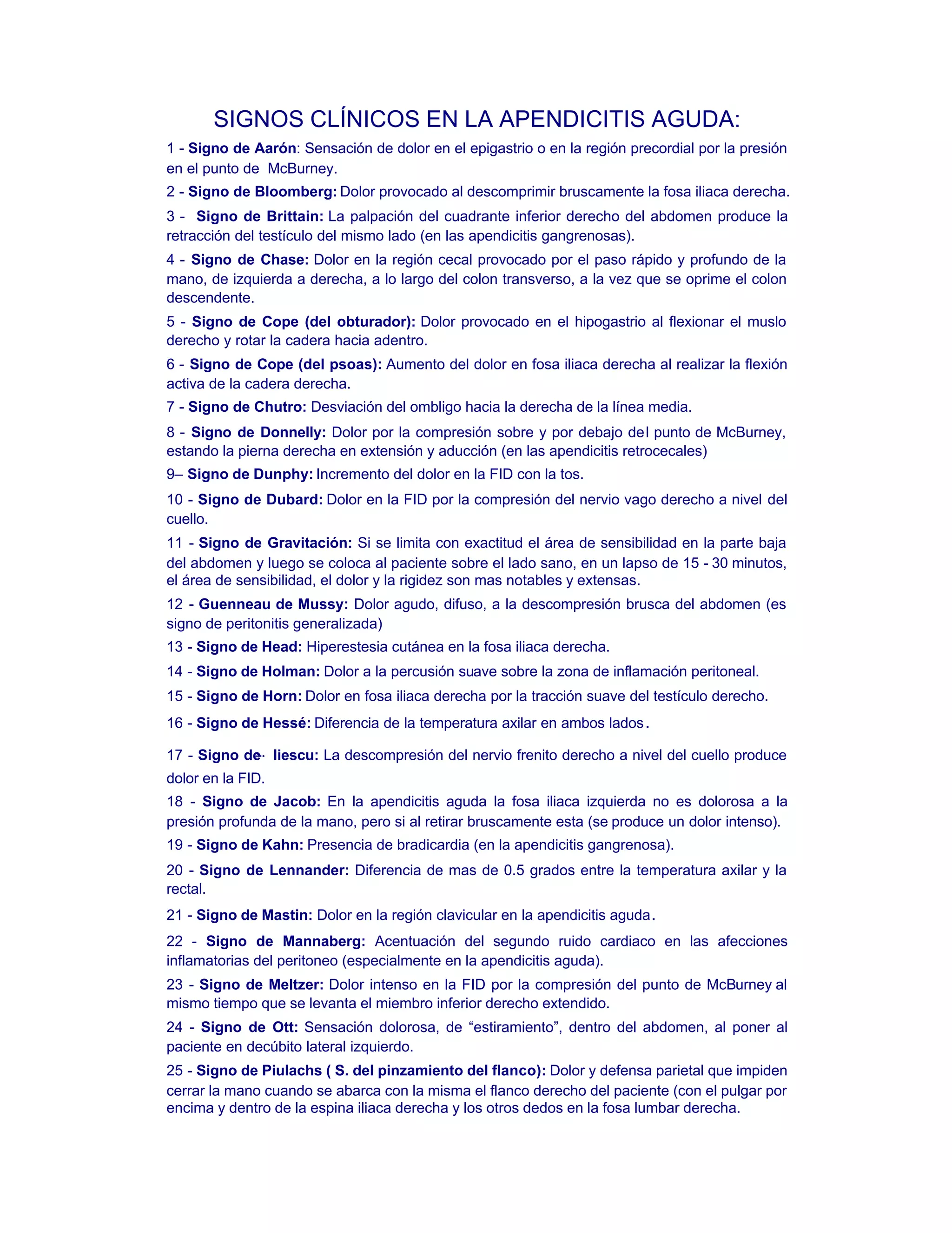 Signos clínicos en apendicitis aguda | PDF