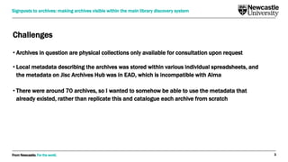 Signposts to archives : making archives visible within the main library ...