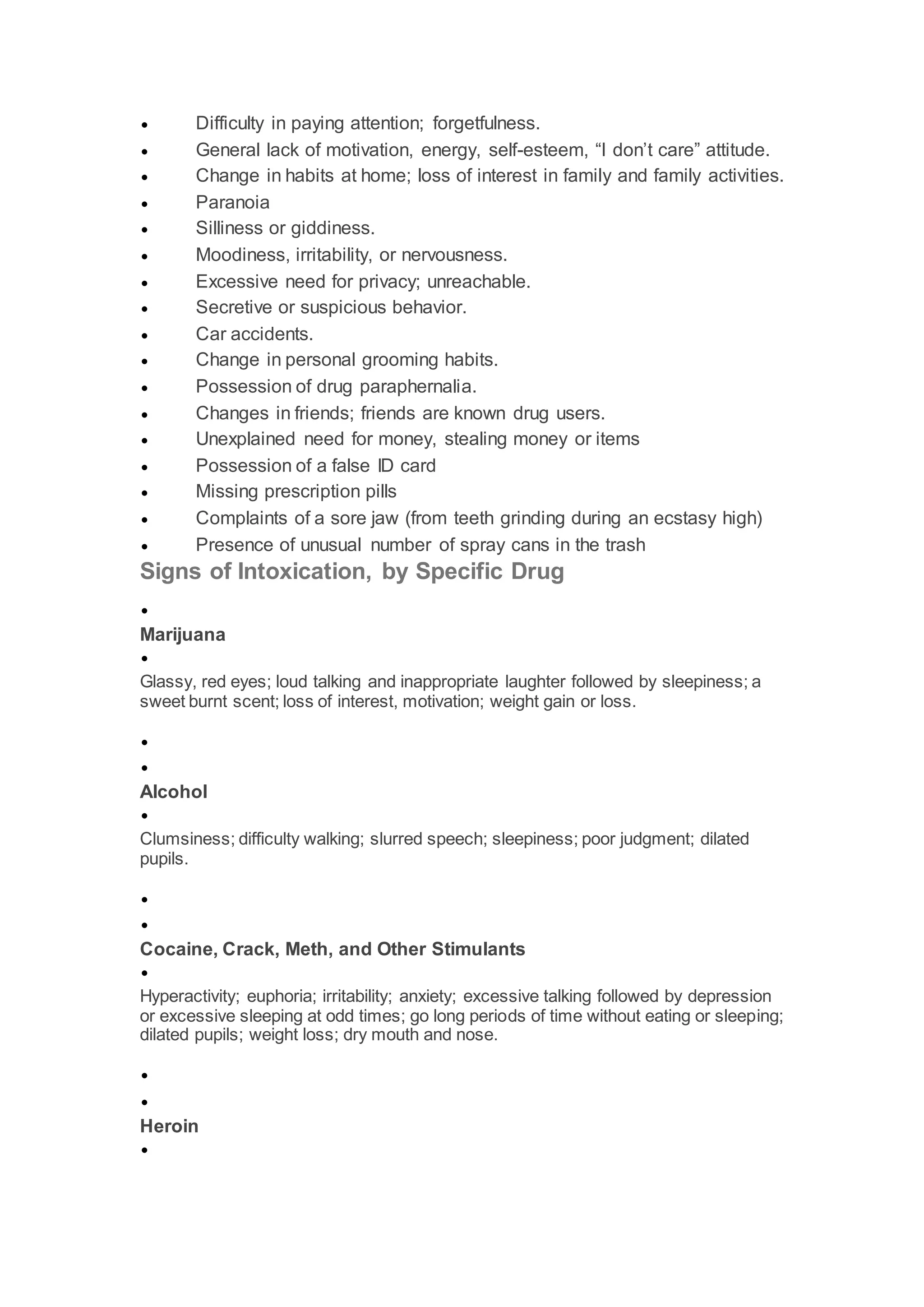 Signs and symptoms of substance abuse | DOCX