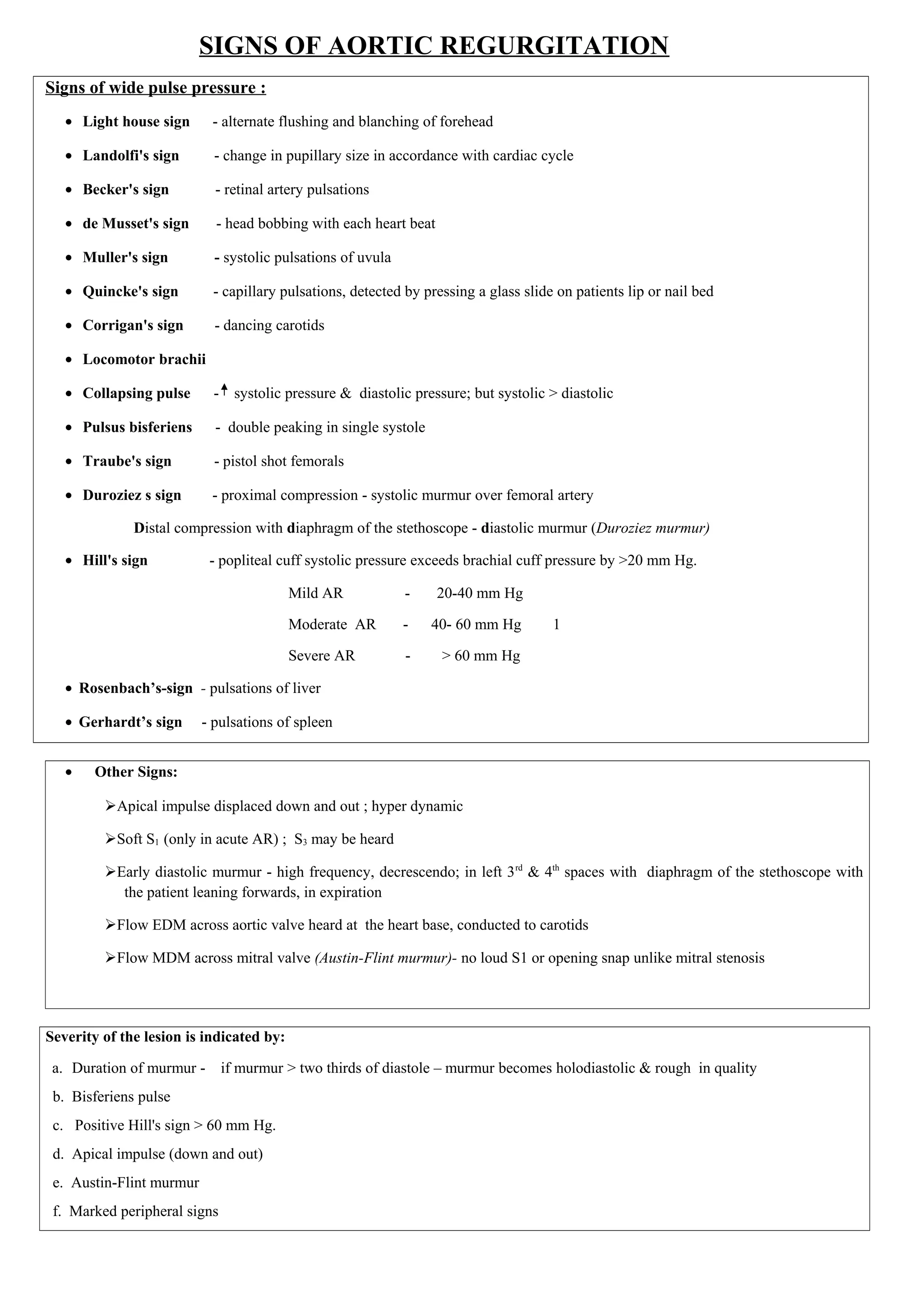 Signs of aortic regurgitation | DOC