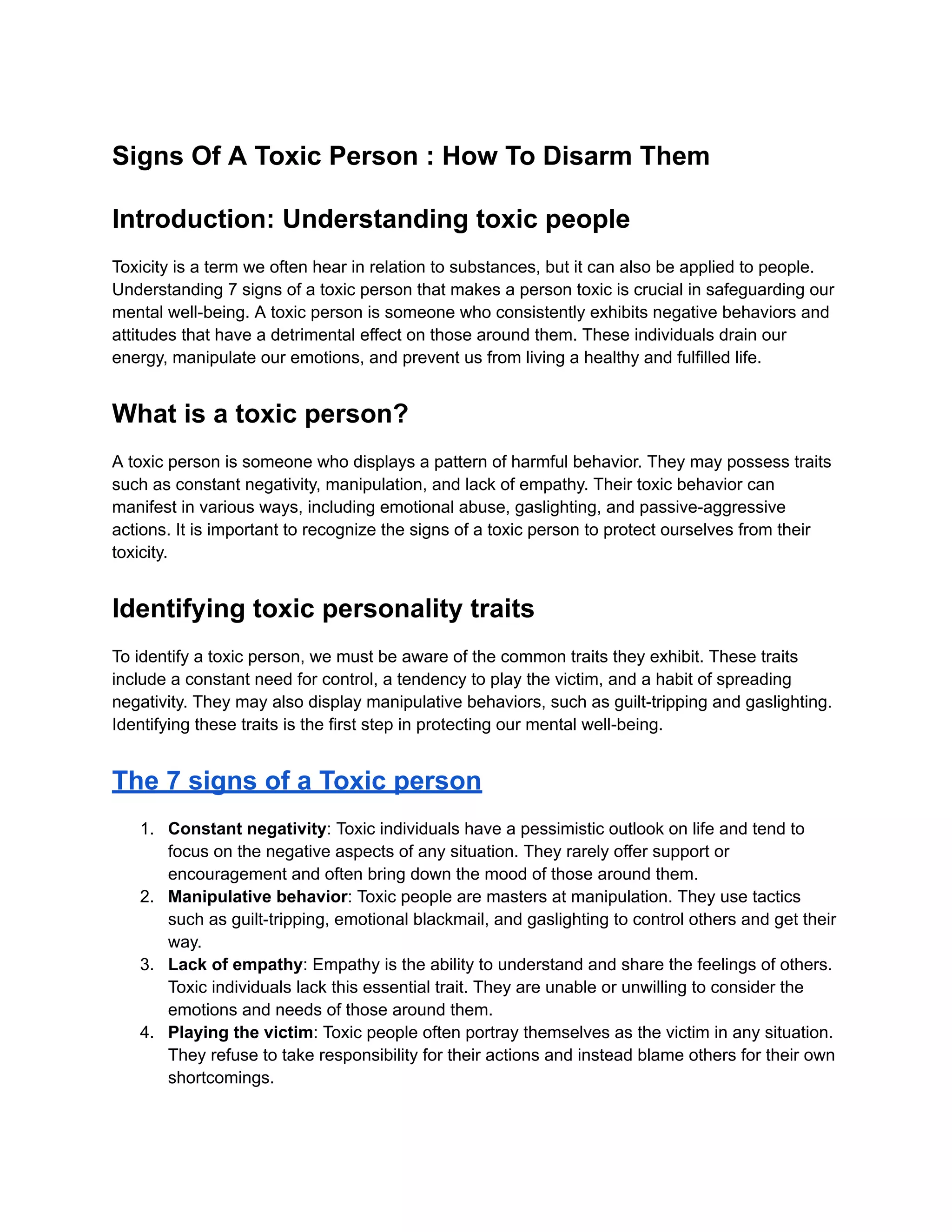 Signs Of A Toxic Person.pdf | Mental Health | Diseases and Conditions