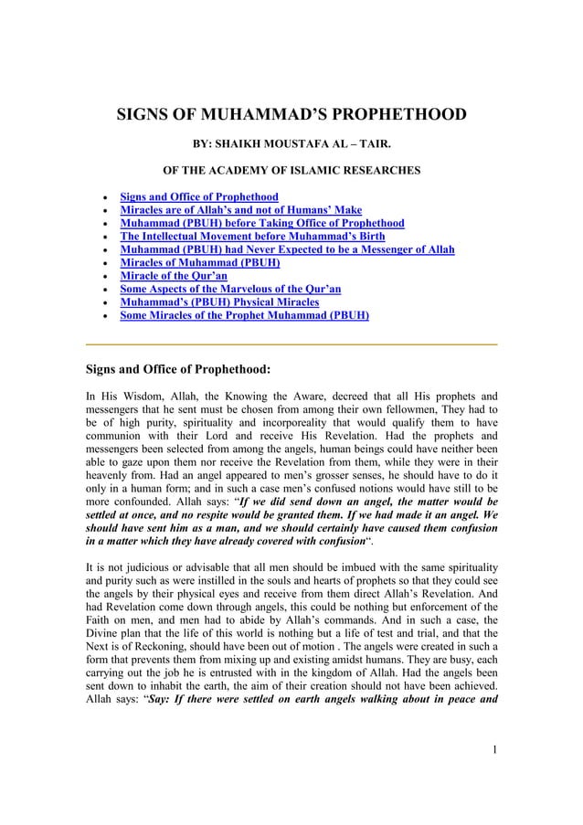 SIGNS OF MUHAMMAD (SAW)’S PROPHETHOOD | PDF | Islam | Religion ...
