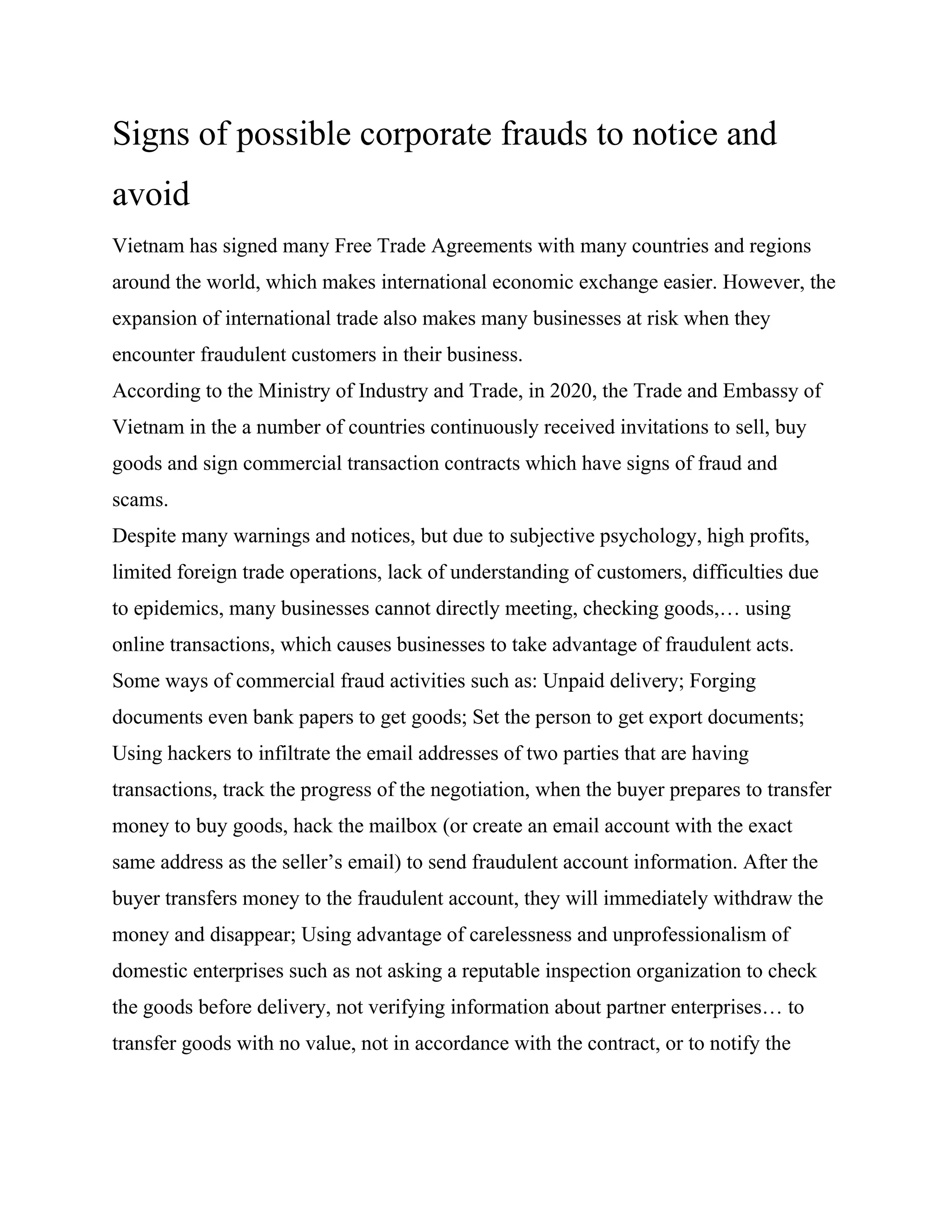 Signs of possible corporate frauds to notice and avoid.docx