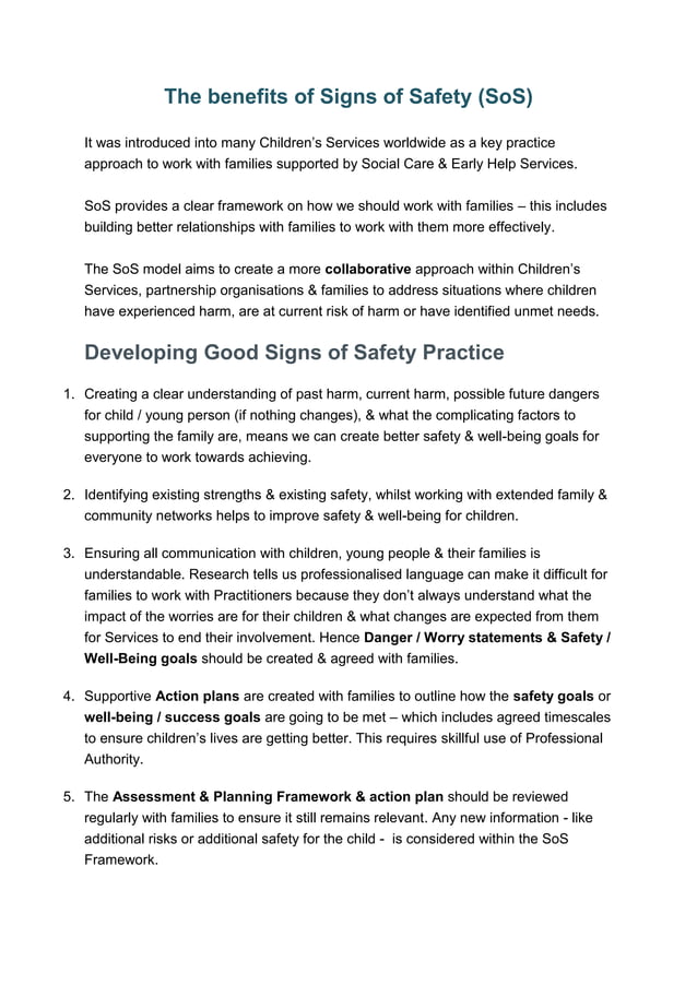 Signs of Safety SoS short introduction | PDF