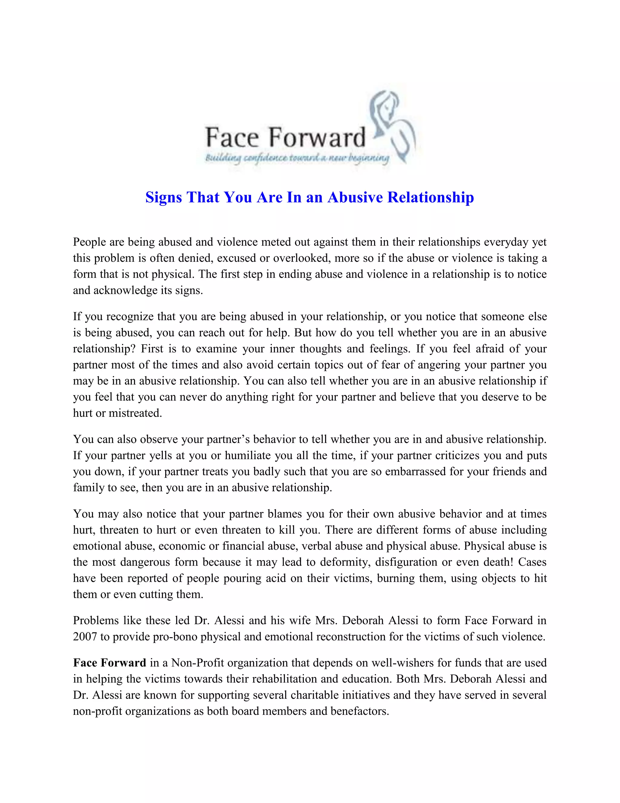Signs that you are in an abusive relationship | DOCX