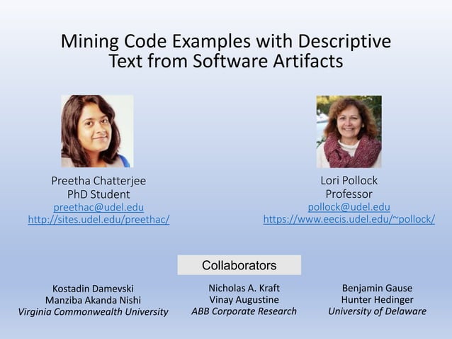 Mining Code Examples With Descriptive Text From Software Artifacts Ppt