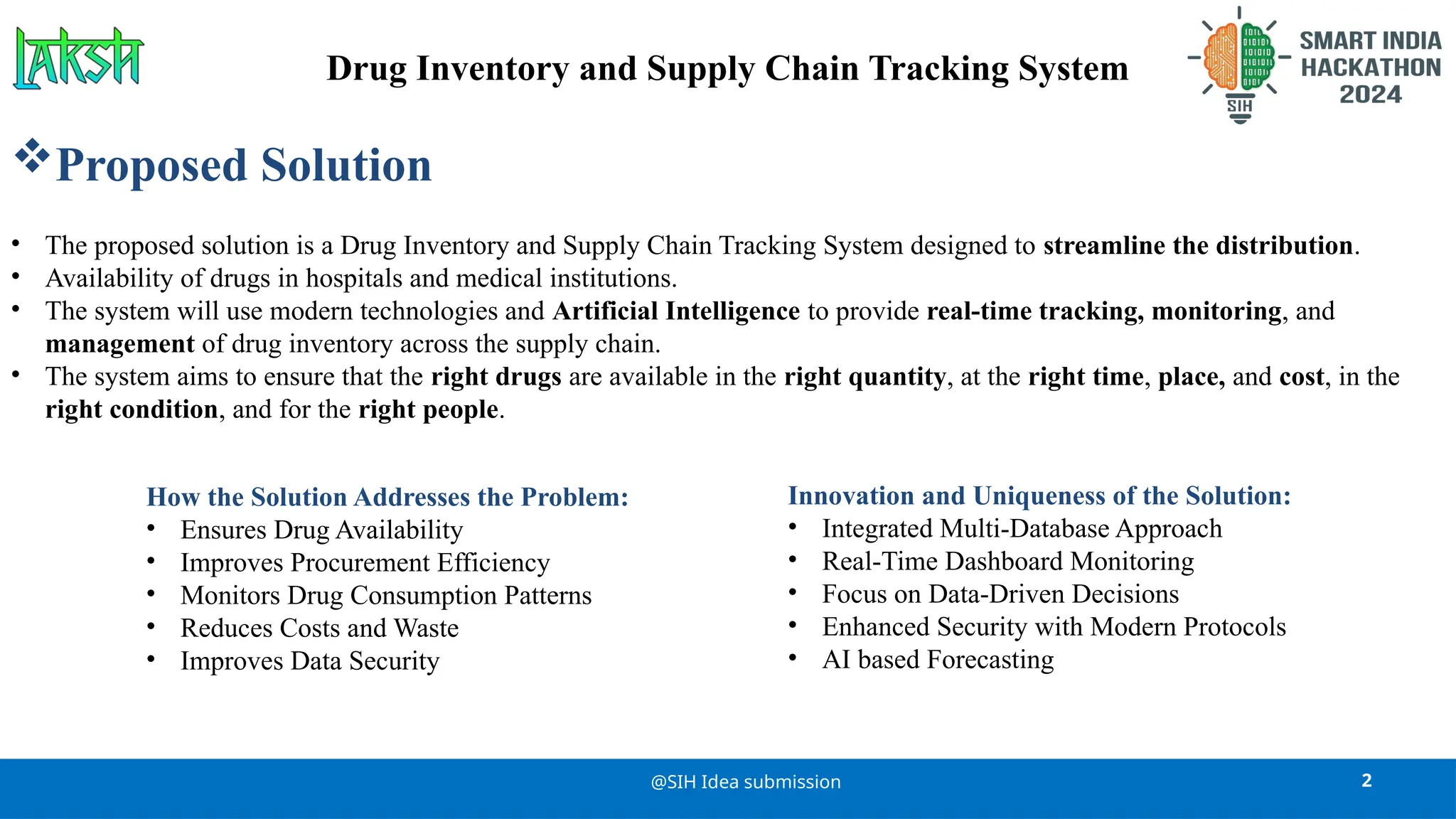 SIH Drug PPT (Drug inventory and supply chain tracking sysytem | PPTX
