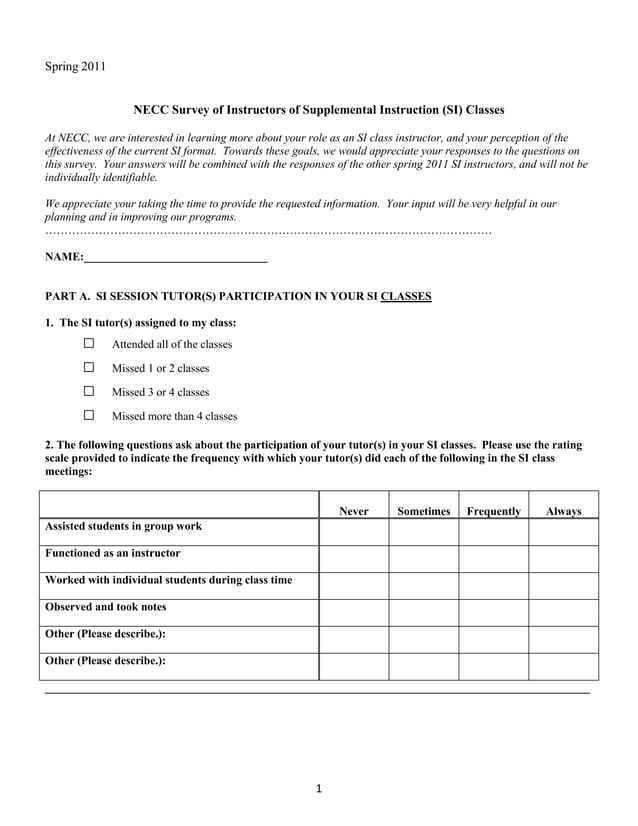 Si+instructors+end of-term+survey+4-28-11 | PDF