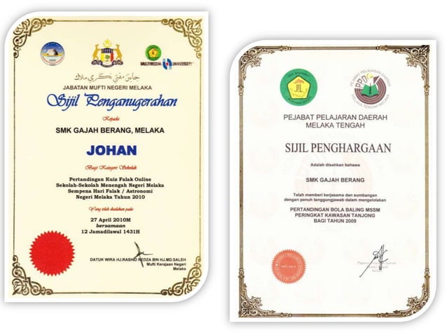 Sijil pencapaian smk gajah berang | PPTX