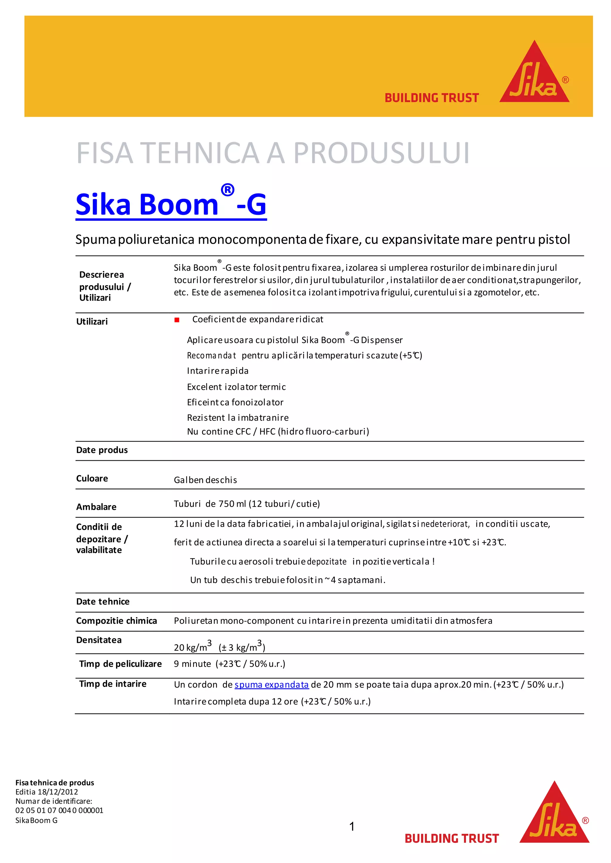 Sika boom G - Fisa tehnica | PDF