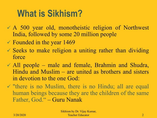 Sikhism by Dr. Vijay Kumar, Teacher Educator | PPT