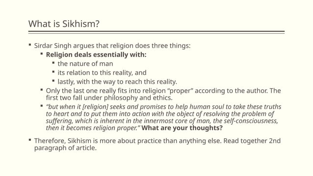Sikhism - Beliefs and Practices Based on Assigned Reading | PPTX