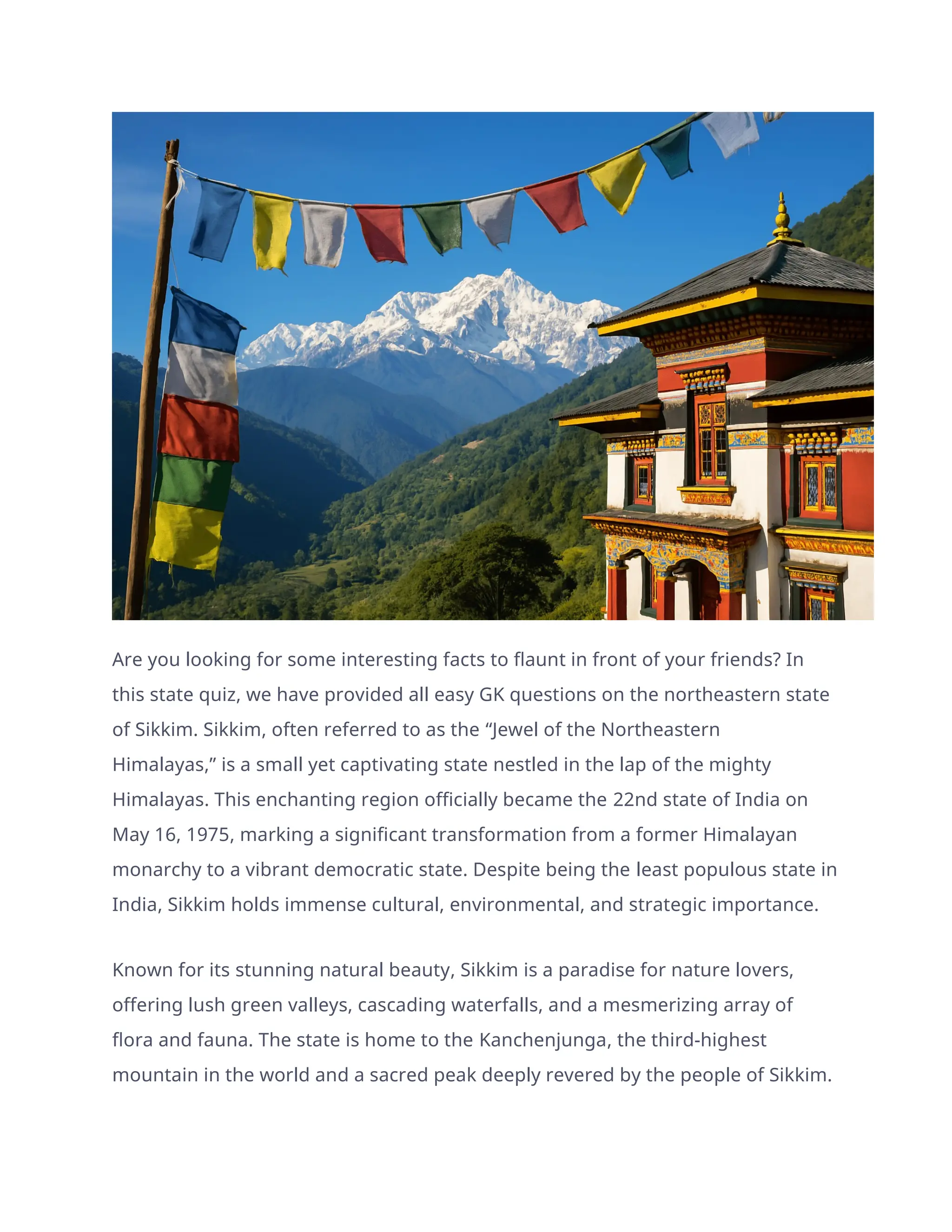 sikkim: 100 Important General knowledge questions | DOCX