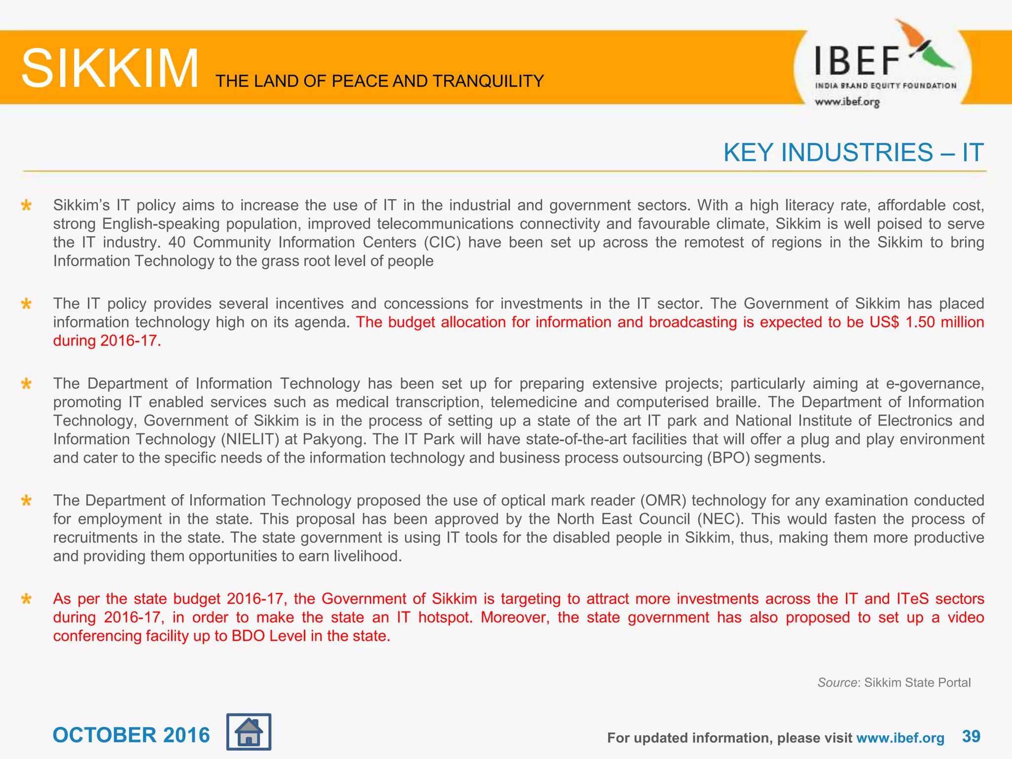 Sikkim Sectore Report - October 2016 | PDF