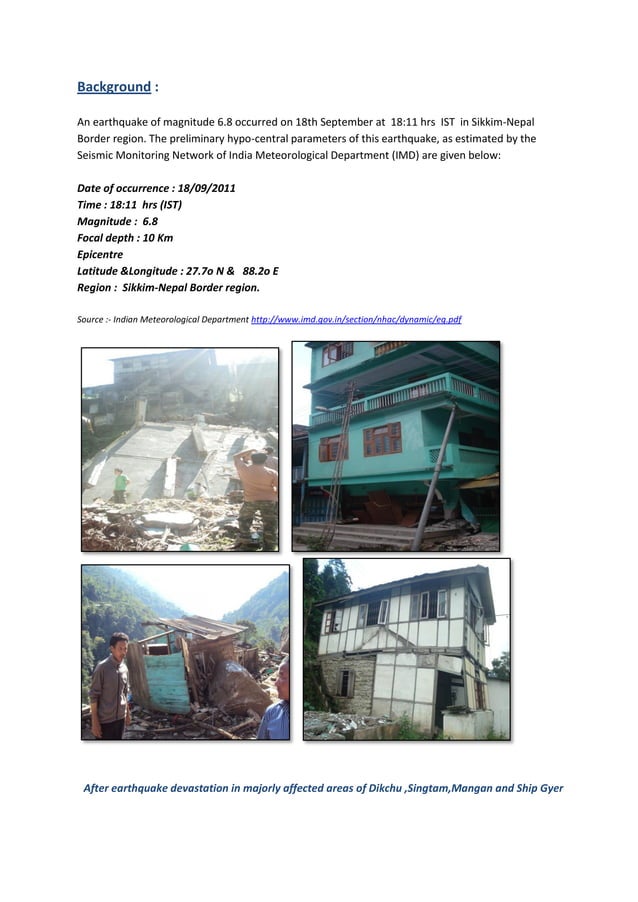Sikkim Earthquake Situation Report 2011 cdrn | PDF | Civil Engineering Industry | Industries