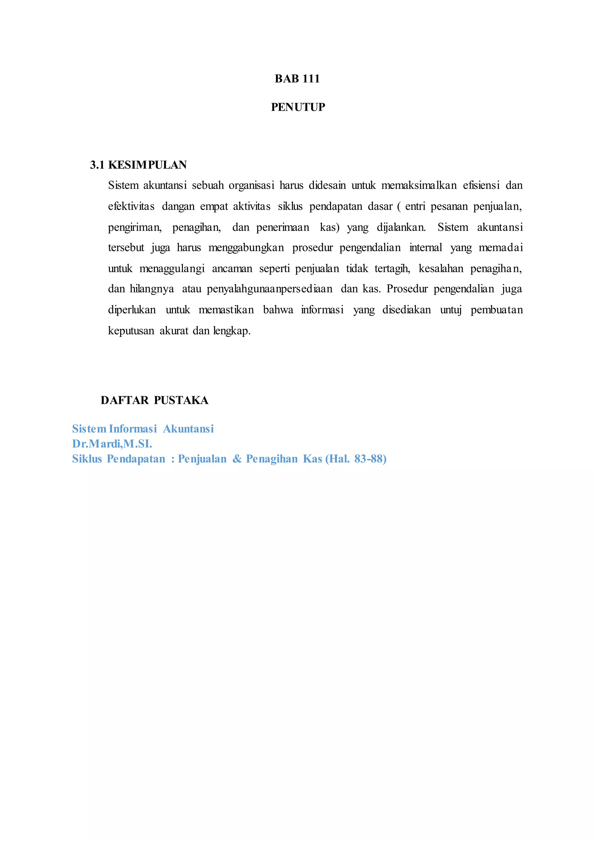 Siklus pendapatan penjualan dan penerimaan kas | DOCX