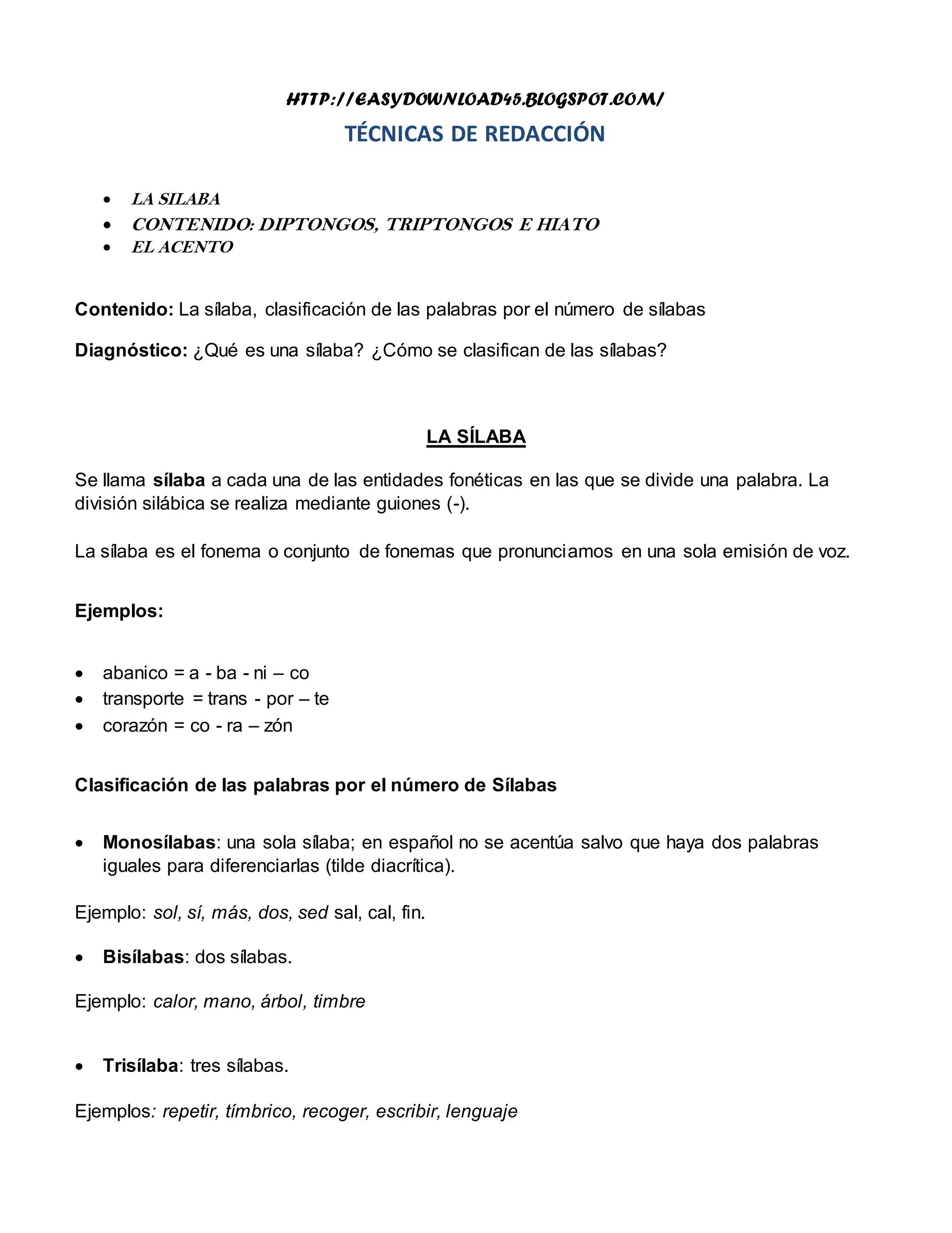 SILABAS, DIPTONGOS, TRIPTONGOS, HIATOS Y ACENTO. | PDF