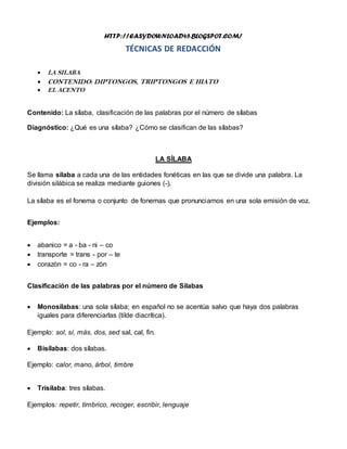 SILABAS, DIPTONGOS, TRIPTONGOS, HIATOS Y ACENTO. | PDF