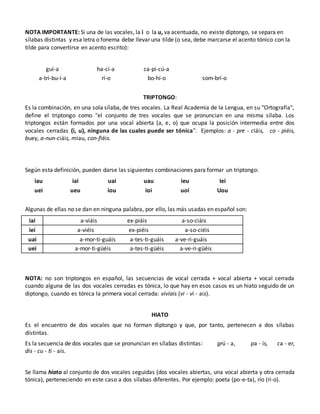 SILABAS, DIPTONGOS, TRIPTONGOS, HIATOS Y ACENTO. | PDF