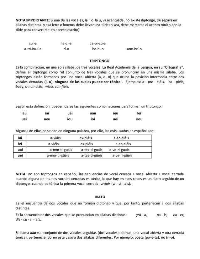 SILABAS, DIPTONGOS, TRIPTONGOS, HIATOS Y ACENTO. | PDF