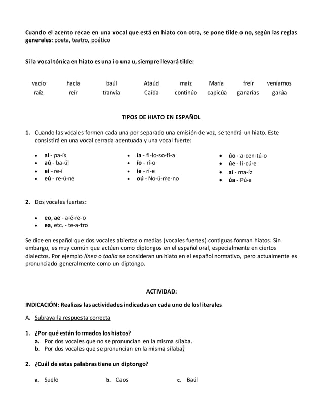 SILABAS, DIPTONGOS, TRIPTONGOS, HIATOS Y ACENTO. | PDF