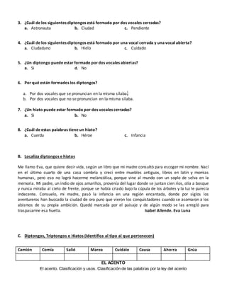 SILABAS, DIPTONGOS, TRIPTONGOS, HIATOS Y ACENTO. | PDF