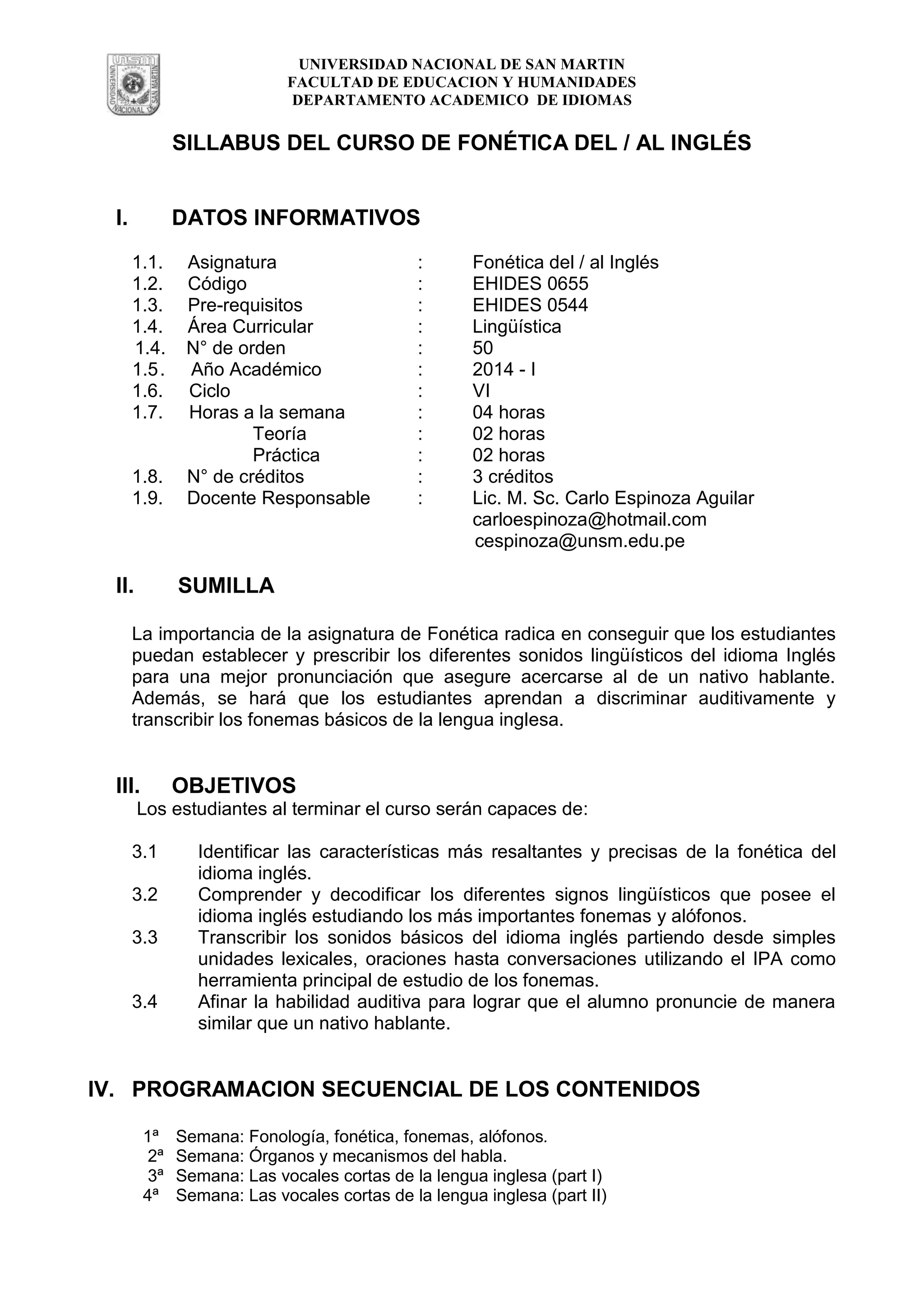 Silabo de fonetica 2013 I | DOCX