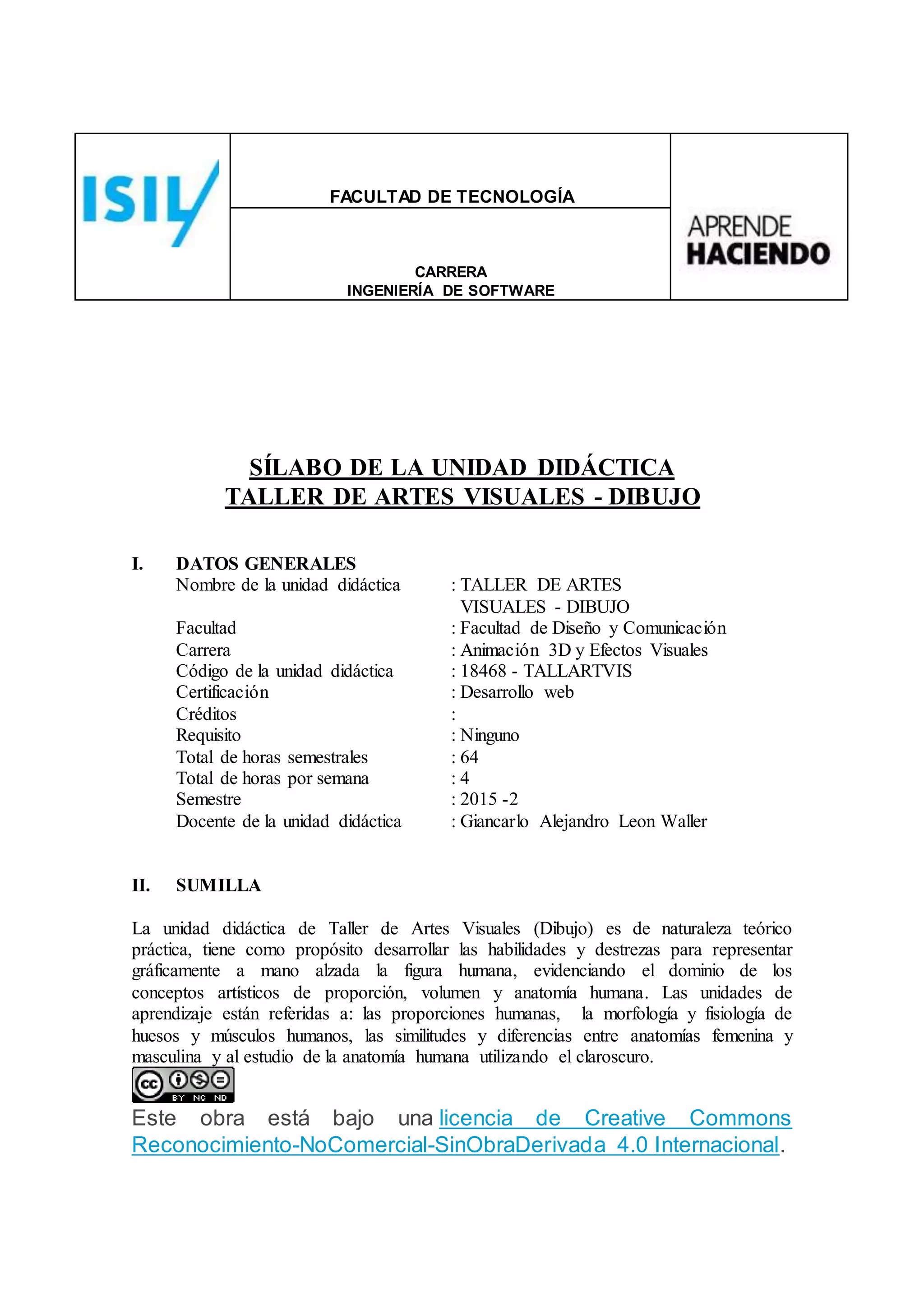 Silabo Taller De Artes Visuales Dibujo Pdf 
