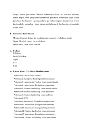 Silabus anatomi fisiologi | DOC
