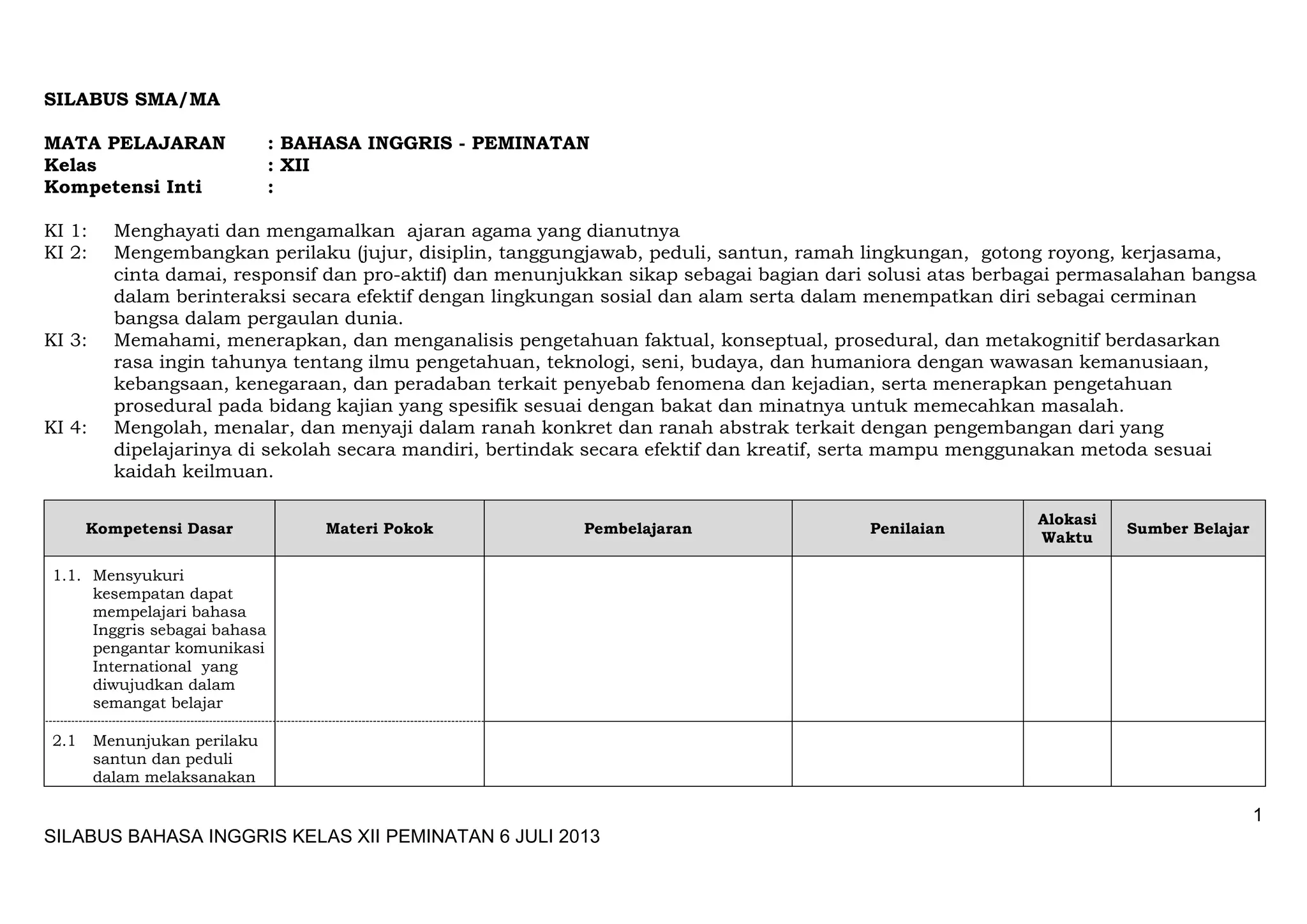 SILABUS Bahasa Inggris Peminatan Kelas XII.doc