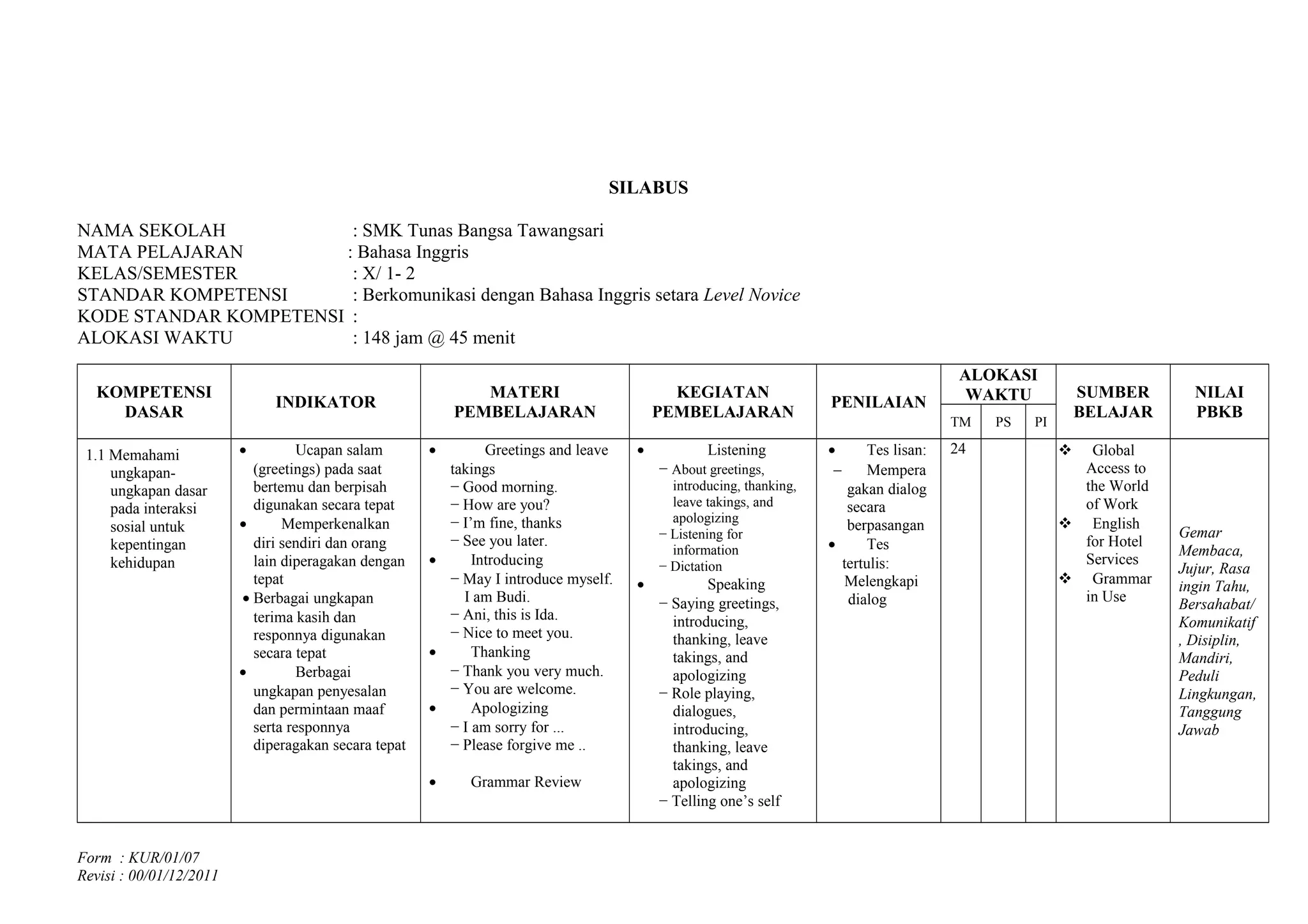 Silabus bahasa inggris smk_x rev | DOC