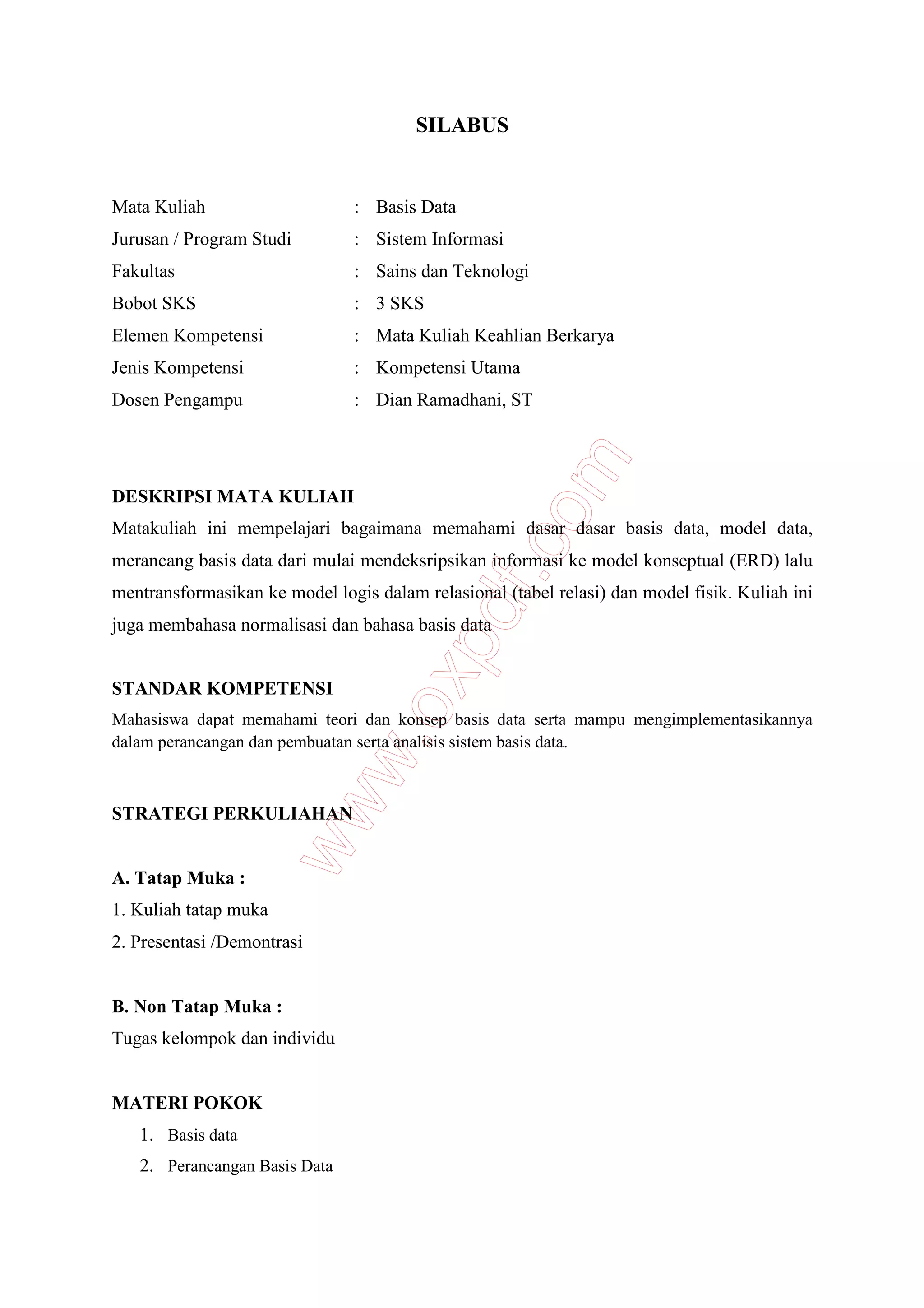 Silabus Basis Data | PDF
