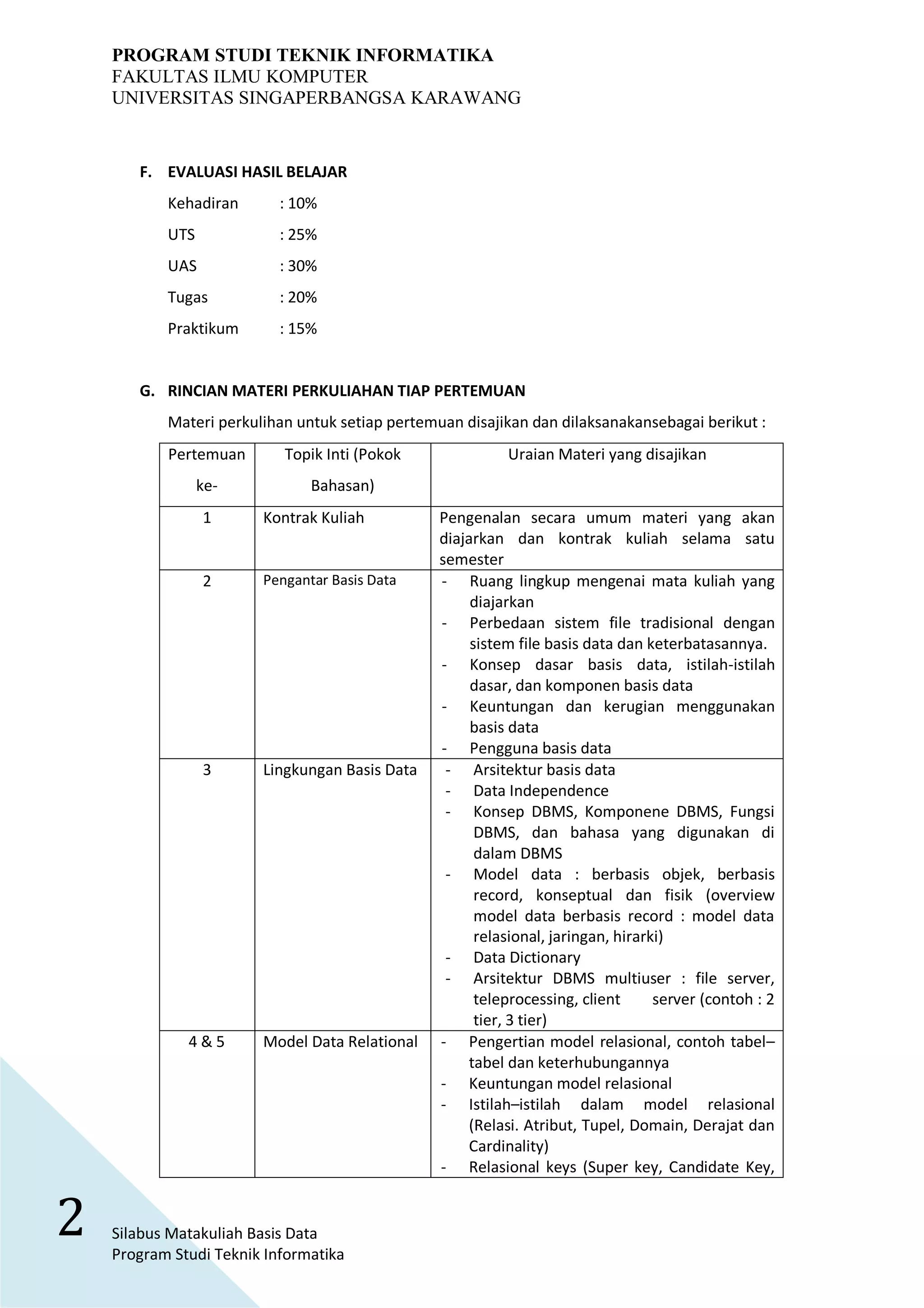 Silabus basis data | PDF