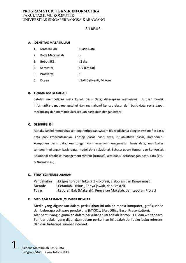 Silabus basis data | PDF