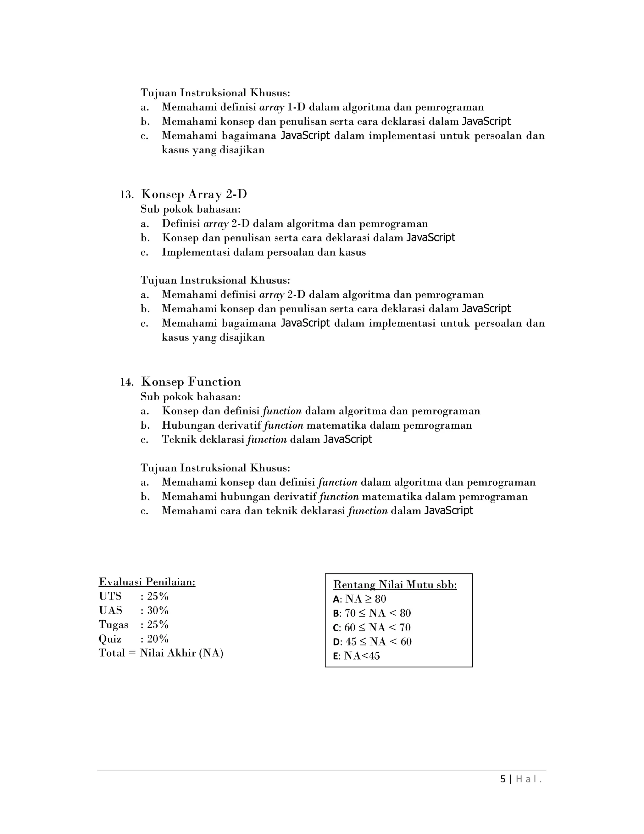 Silabus Pemrograman Internet | PDF